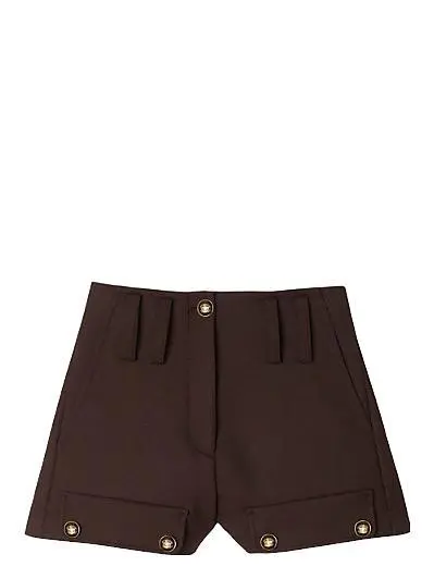 Sandro Button-embellished High-rise Shorts - Brown