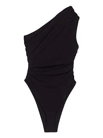 Maje Asymmetric Neck Stretch-woven Bodysuit - Black