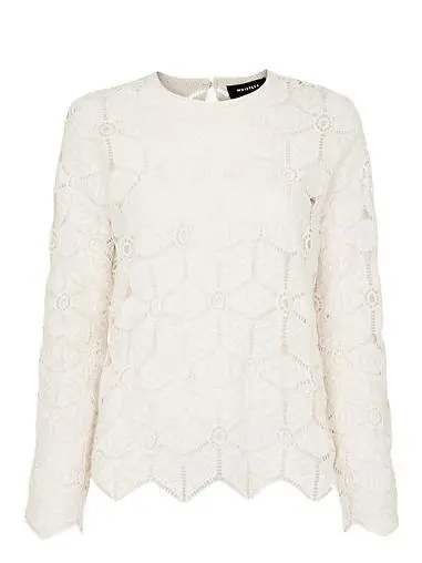 Whistles Round-neck Long-sleeve Crochet-knit Top - White