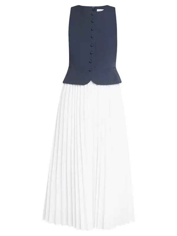 Tanya Taylor Robbie Pleated Combo Dress - Maritime Blue/optic