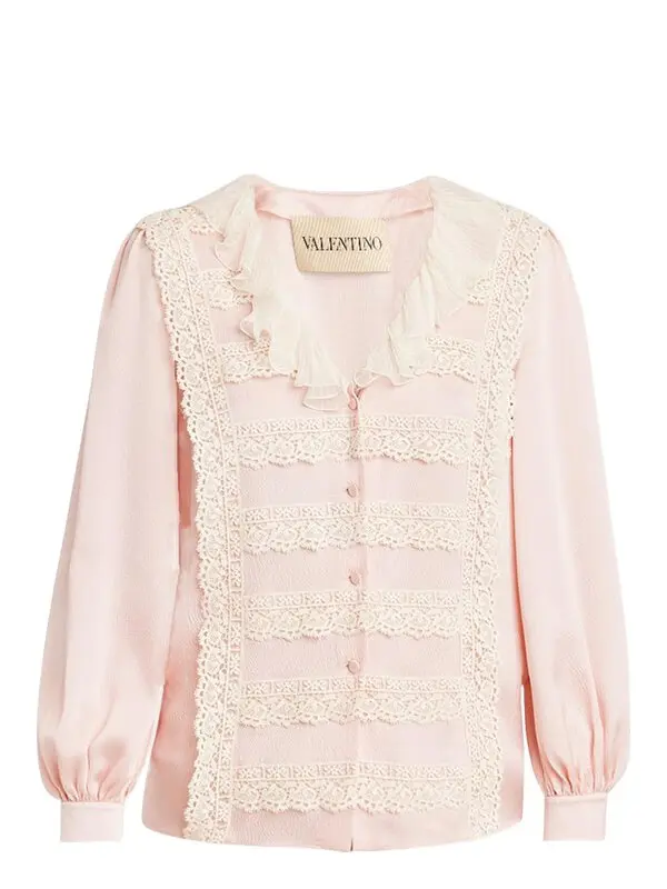 Valentino Garavani Silk Shirt With Lace Trim - Lt Pink Ivory