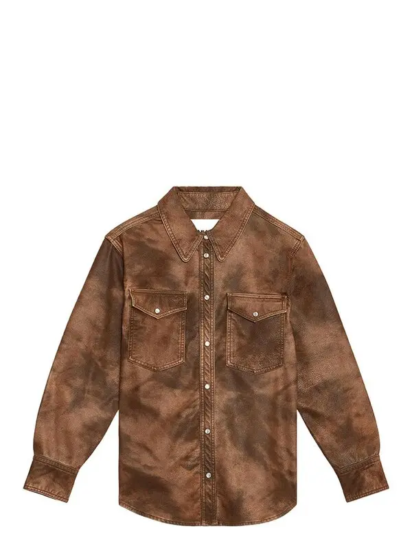 MARANT ETOILE Karima Faux Leather Shirt - Tabacco