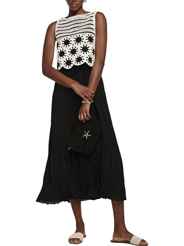 Mint Velvet Crochet Midi Dress - Black