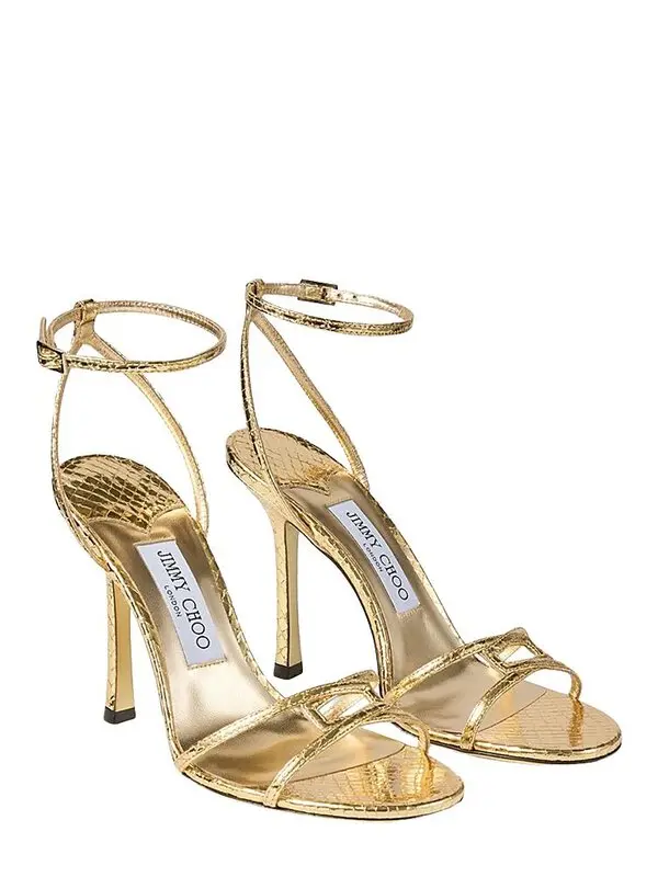 JIMMY CHOO 1998 Leo 100 High Heel Sandals - Gold