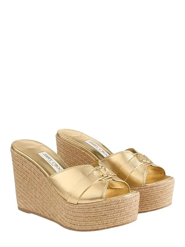 JIMMY CHOO Leda 100 Wedge Sandals - Gold