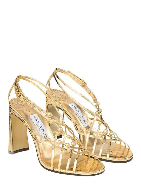JIMMY CHOO Felice 95 Embellished High Heel Sandals - Light Gold