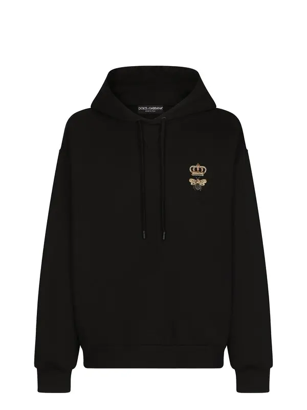 Dolce & Gabbana Technical Cotton Jersey Hoodie With Lurex Embroidery - Black