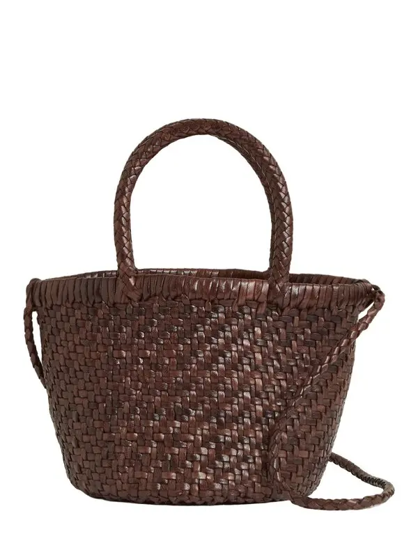 REISS Nia Leather Woven Mini Tote Bag - Chocolate