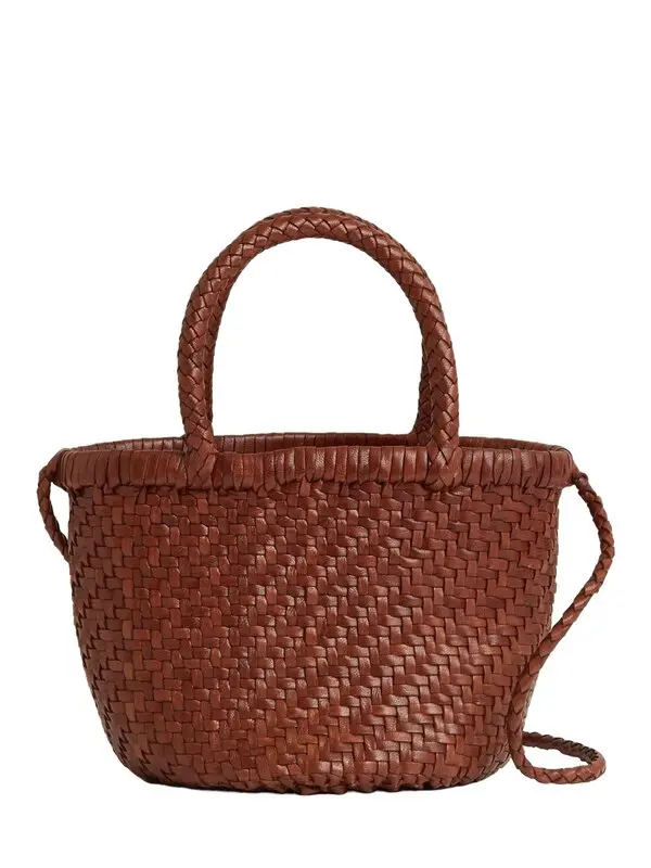 REISS Nia Leather Woven Mini Tote Bag - Tan