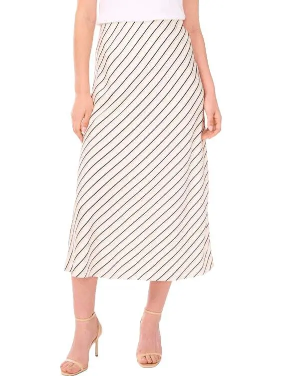 Vince Camuto Stripe Bias Cut Midi Skirt - New Ivory