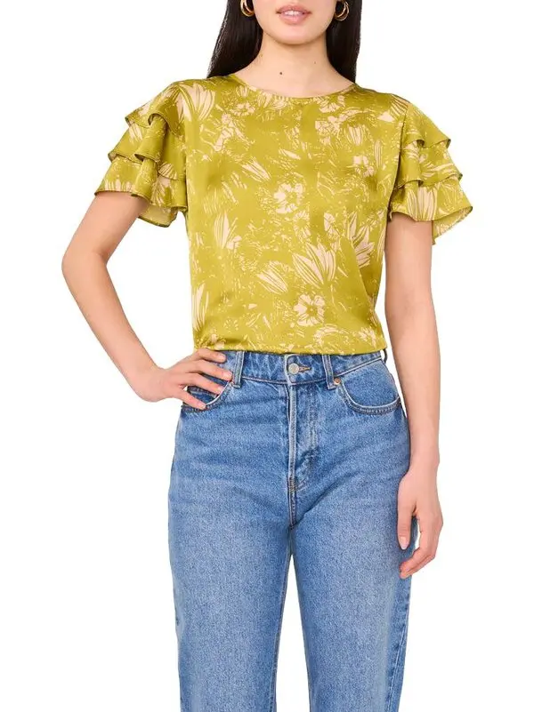 Vince Camuto Tiered Ruffle Sleeve Top - Green Oasis