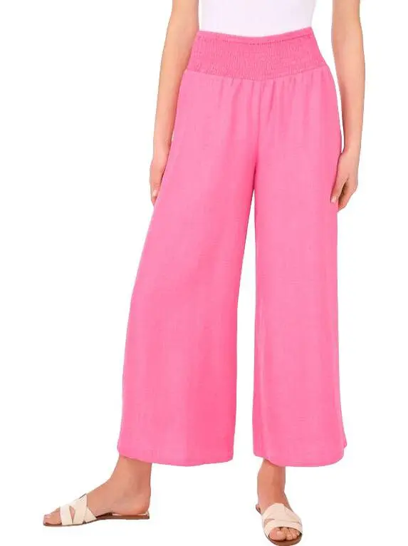 Vince Camuto Smocked Waist Crop Wide Leg Pants - Flamingo Pink