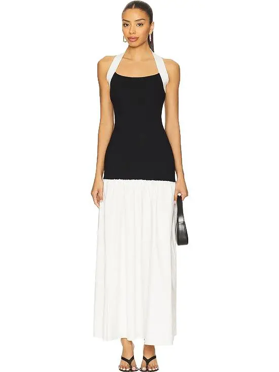 Line & Dot Mix-media Maxi Dress - Black & White