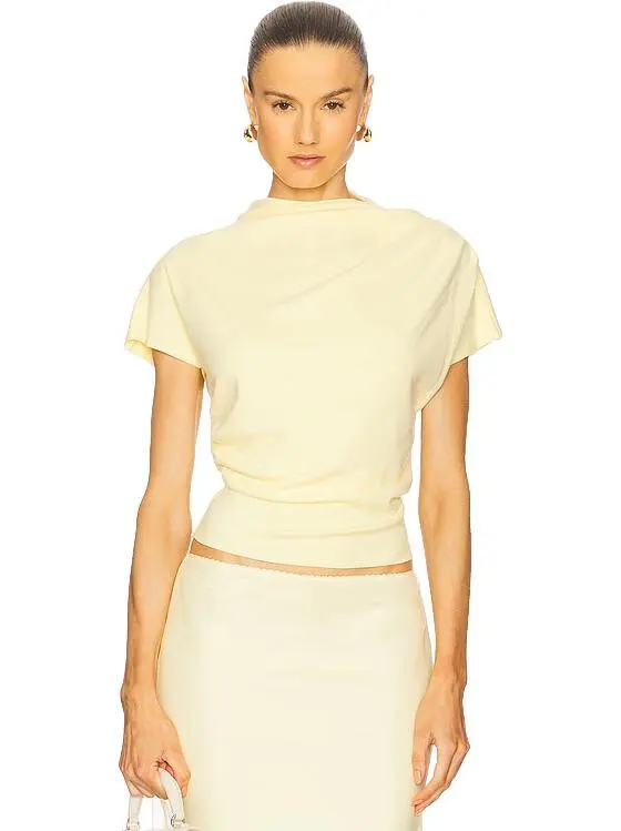 Line & Dot Walker Draped Top - Light Yellow