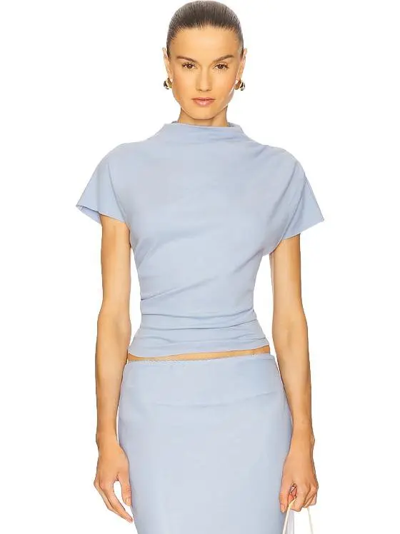 Line & Dot Walker Draped Top - Light Blue