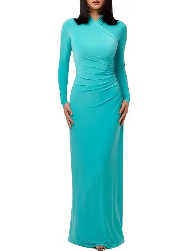 Naked Wardrobe Overlay Long Sleeve Body-con Maxi Dress - Turquoise