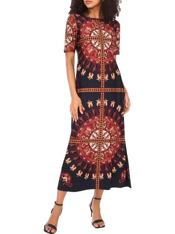 Vince Camuto Placement Print Stretch Jersey Midi Dress - Classic Navy