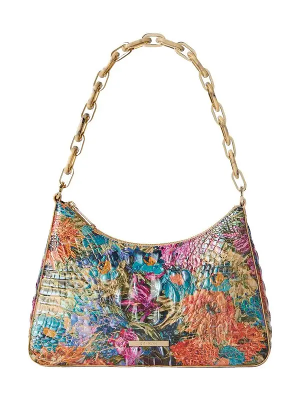 Brahmin Floral Croc Embossed Leather Shoulder Bag - Lasso