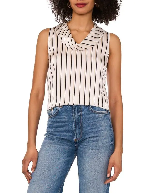 Vince Camuto Striped Cowl Neck Sleeveless Top - New Ivory