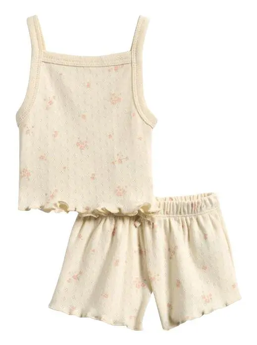 QUINCY MAE Organic Cotton Pointelle Tank & Shorts Set - Ivory