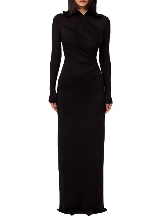 Naked Wardrobe Overlap Neck Long Sleeve Maxi Dress - Black