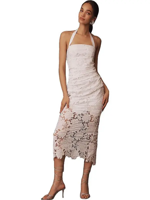 DELFI COLLECTIVE Gala Halter Lace Eyelet Midi Dress - White
