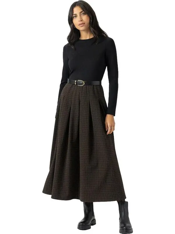 SAINT + SOFIA Renee Contrast A-line Dress - Brown Check