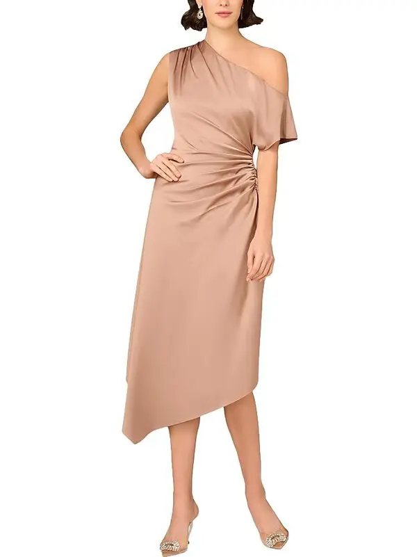 Aidan Mattox Crepe Back Satin Midi Dress - Cafe Mocha