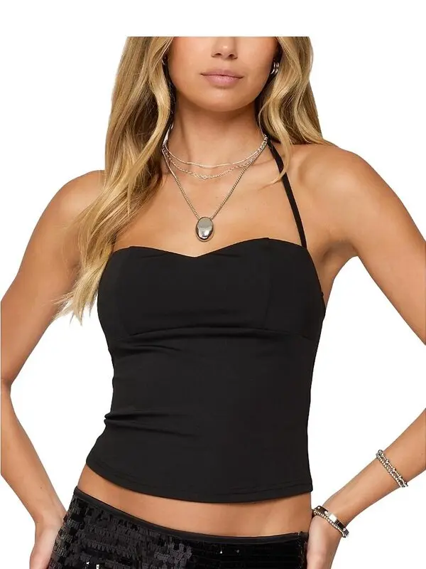 EDIKTED Jesika Sweetheart Halter Top - Black