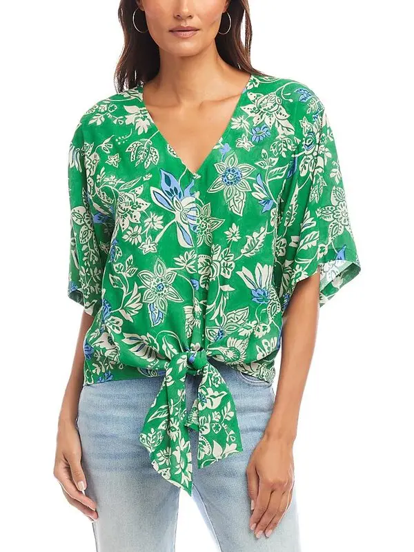 Karen Kane Short Sleeve Tie Front Top - Print