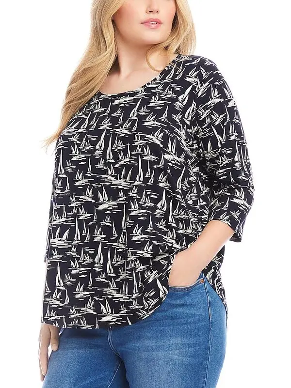 Karen Kane 3/4 Sleeve Shirttail Top - Print