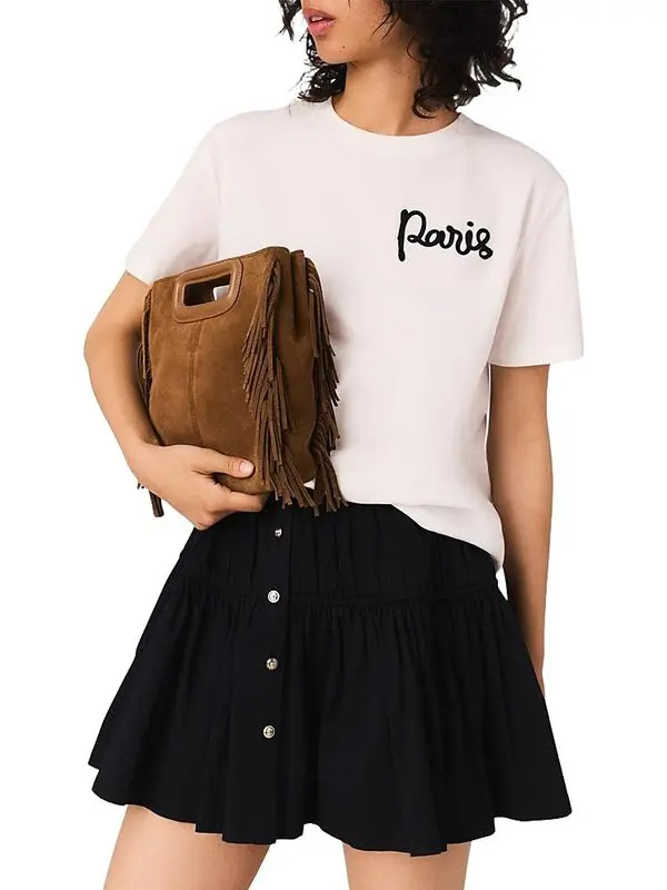 Maje Tee With Embroidered Paris Logo - White