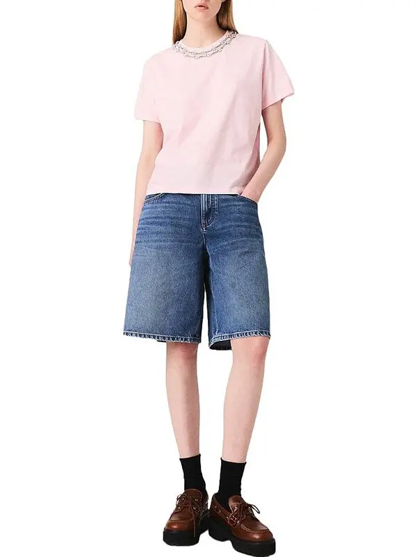 Maje Short Sleeve Jewel Neck T-shirt - Pink