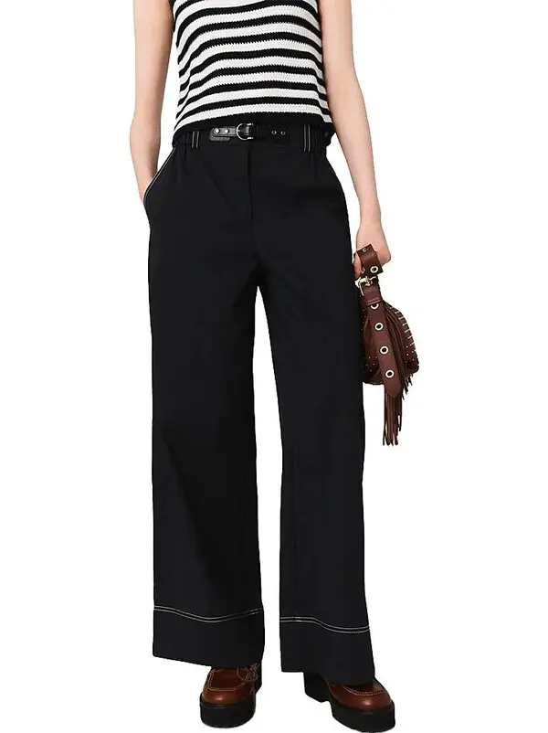 Maje Cotton Trousers With Leather Belt - Navy