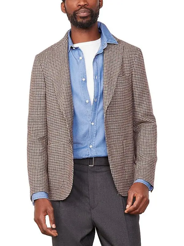 Officine Générale Arthus Houndstooth Jacket - Iced Coffee/beige