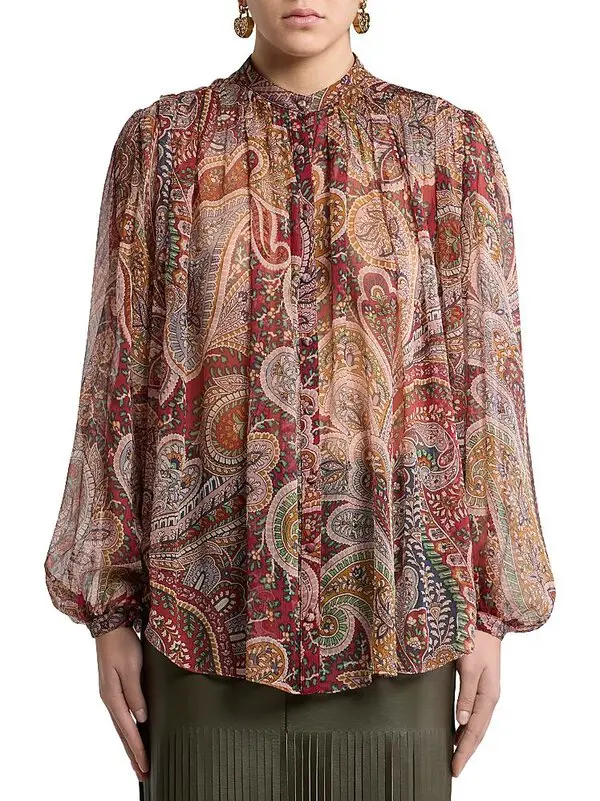 Etro Silk Printed Blouson Sleeve Blouse - Burgundy