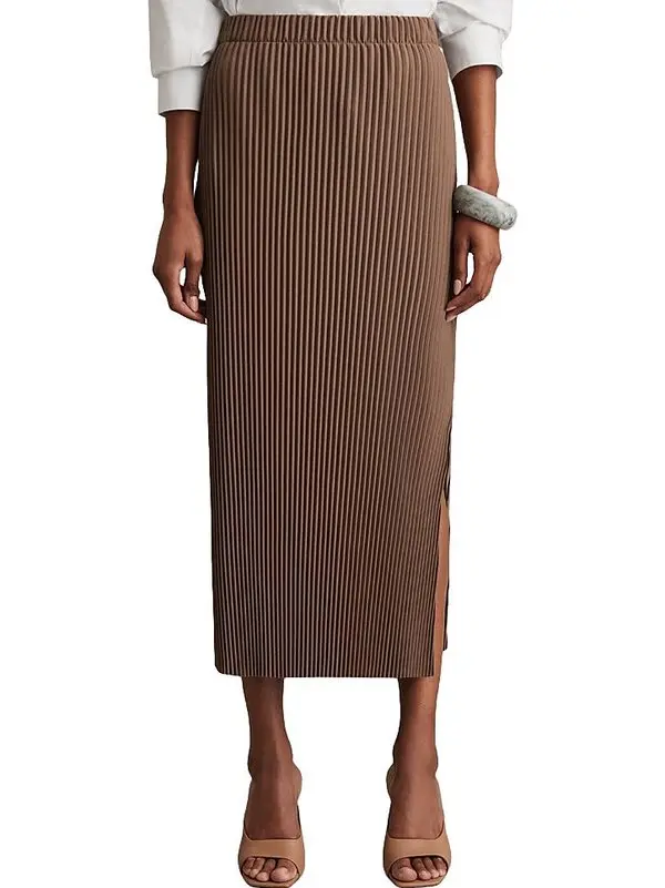 REISS Pippa Jersey Pleated Column Skirt - Chocolate