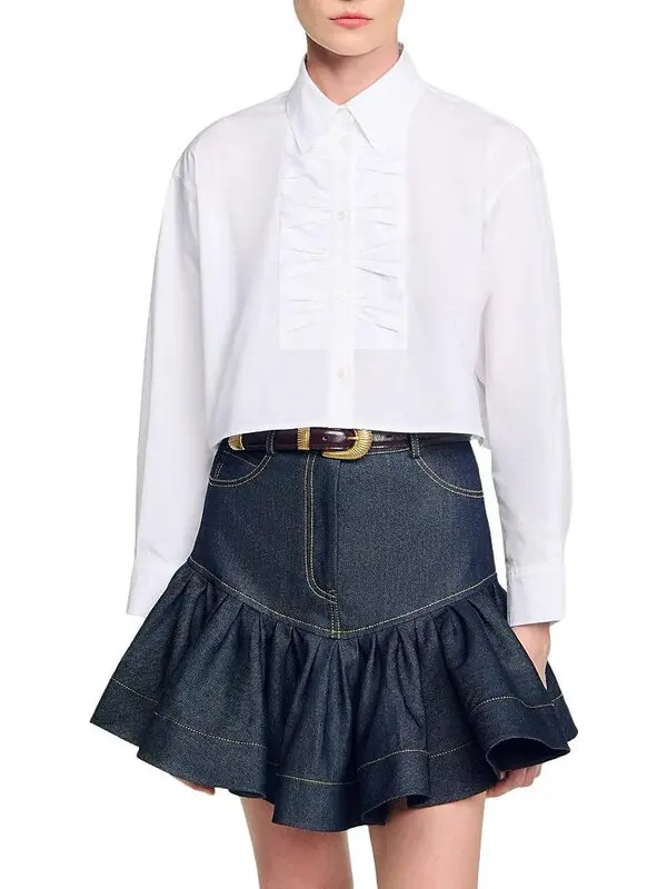 Sandro Cropped Bow Trim Shirt - White