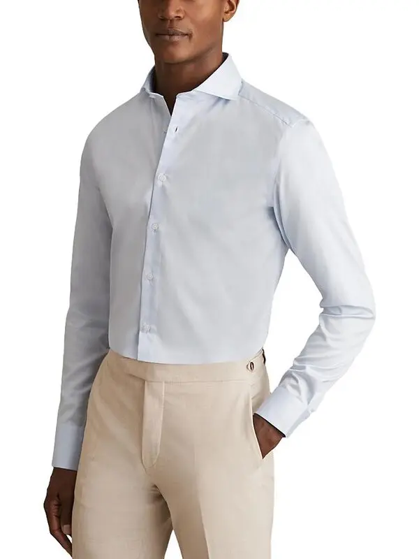 REISS Storm Slim Fit Button Front Shirt - Soft Blue