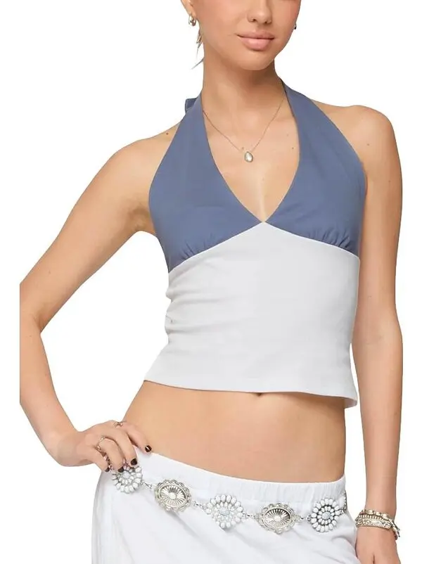 EDIKTED Color Block Halter Top - Blue-and-white