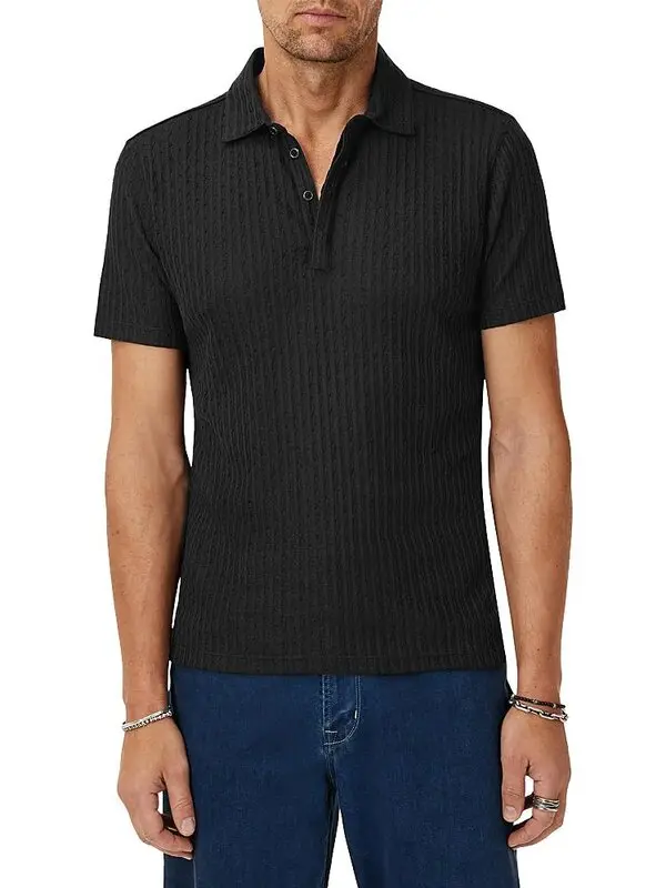 John Varvatos Grana Regular Fit Textured Polo Shirt - Black