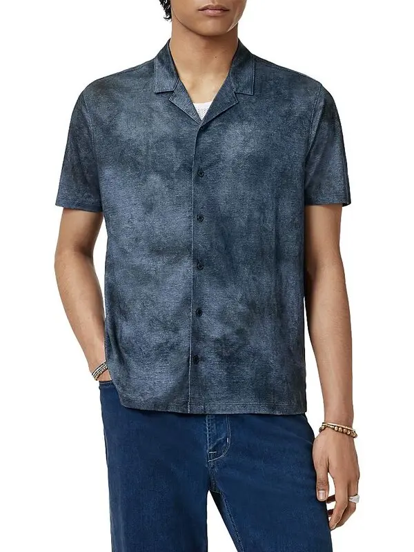 John Varvatos Agosta Regular Fit Short Sleeve Linen Shirt - Steel Blue