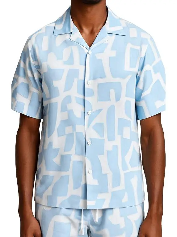 D.RT Short Sleeve Geo Camp Shirt - White/ Light Blue