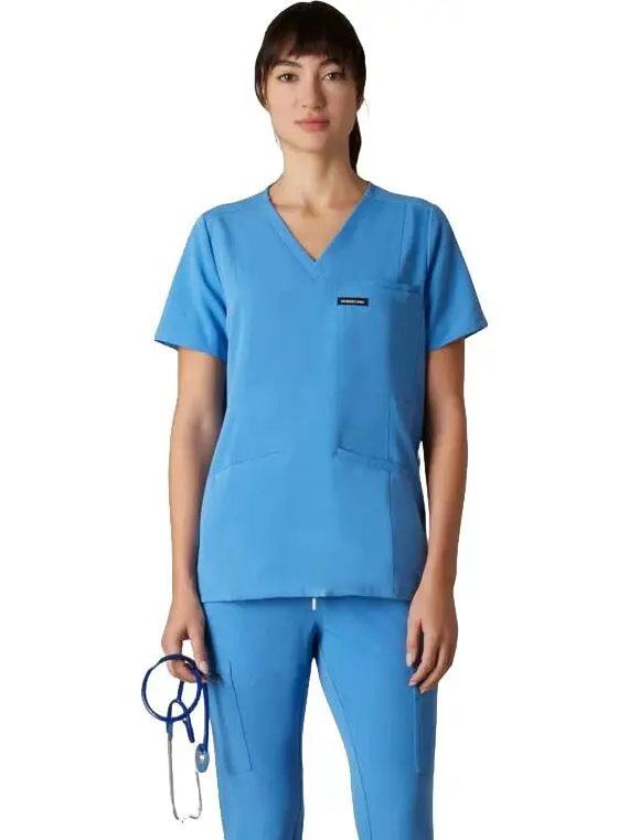 MEMBERS ONLY Siena 5-pocket V-neck Scrub Top - Ceil Blue
