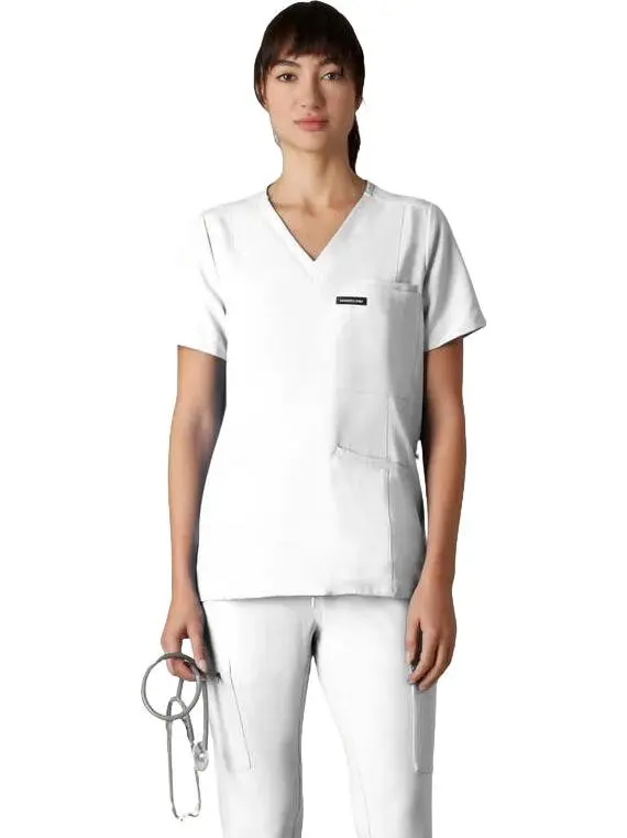 MEMBERS ONLY Siena 5-pocket V-neck Scrub Top - White