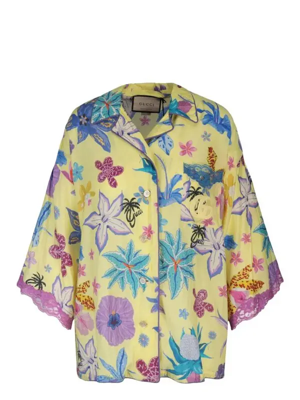 Gucci Floral Collared Drop Shoulder Top - Bright Yellow