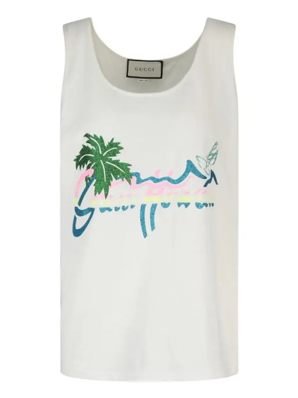Gucci Printed Tank Top - White