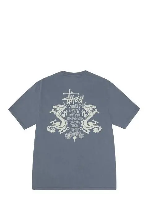 StÜssy Double Dragon Pigment Dyed Tee Shirt - Navy Blue