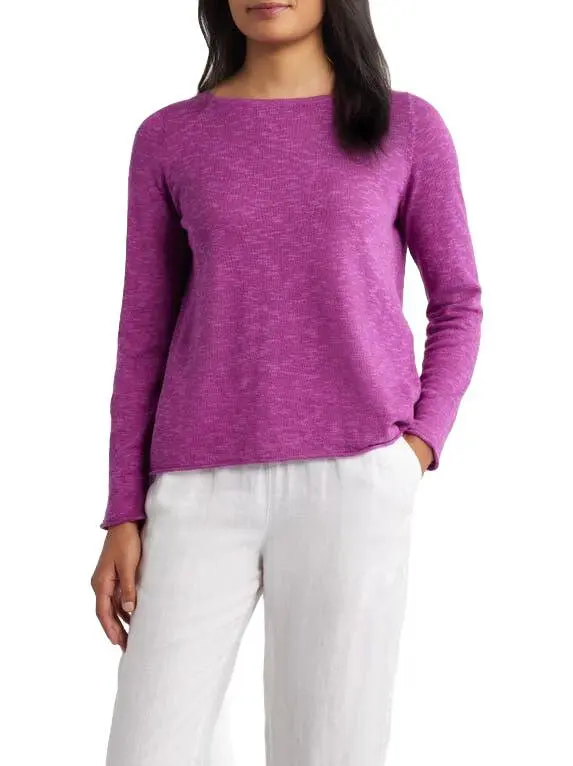 Eileen Fisher Boat Neck Organic Linen & Cotton Sweater - Grape