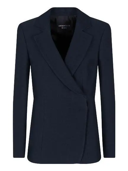 Emporio Armani Icon Blazer In Flowing Armure Fabric - Blue